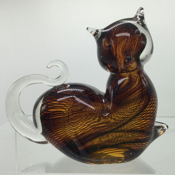 Unknown | Accents | Vintage Amber Filigrana Glass Cat Figurine ...